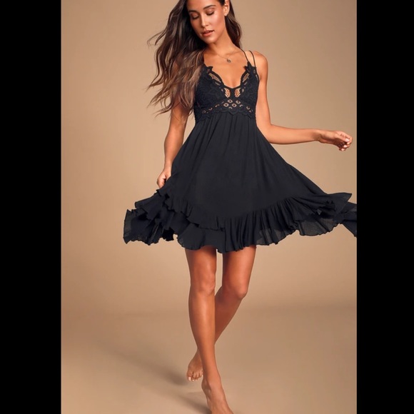 Free People | Dresses | Free People Adella Mini Slip Dress In Black ...